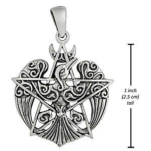Dryad Design Raven Moon Pentacle Pendant 1" - Sterling Silver Gothic Wiccan Pagan Raven Jewelry