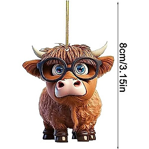 2Pcs Cute Cartoon Cow Car Pendant Home Tree Decoration, Christmas Tree Ornament, Home Decor,Highland Cow Pendants Christmas Tree Decorations