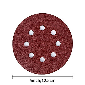 100PCS 5 Inch 8 Holes Sanding Discs 60 120 240 400 600 800 1000 1200 1500 2000 Grit Sandpaper Sander Round Sand Paper (100pcs 60-2000 grit)