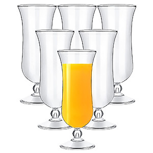 Cheardia 6 Pack Plastic Hurricane Glass, 13.5 oz Pina Colada Glasses Break-Resistant Clear Tulip Drinking Cups for Juices, Cocktails, Full-Bodied Beer, Tropical Drinks, Water, Beverages