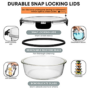 Razab 30 PC Glass Food Storage Containers with Lids - Reusable Glass Meal Prep Containers for Lunch and Leftovers - Airtight & Leakproof Snap Locking Lids - Oven, Freezer, Microwave, Dishwasher Safe