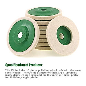 Keadic 10 - Piece 100mm Wool Felt Disc Polishing Buffing Wheel Pad Bore Dia