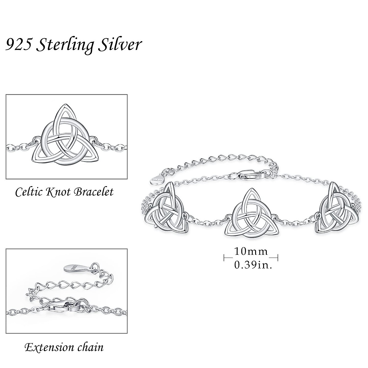 Palpitate Irish Bracelet Trinity Celtic Knot Bracelet 925 Sterling Silver Celtic Bracelets Irish jewelry Gifts for Women