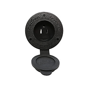 Battery Tender Marine AC - Black Plug Power Port Receptacle - AC Power Flanged Port Inlet Plug - High Grade AC Electrical Connection Adapter with Cap Cover for Boats - 024-0004-BK