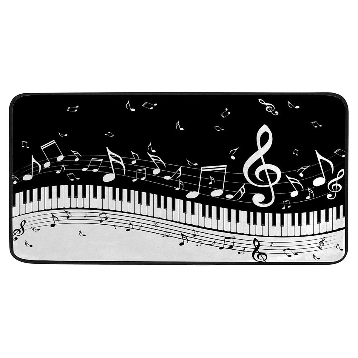 My Daily Musical Notes Piano Keys Area Rug 39x20 inch, Black White Polyester Kitchen Floor Mat for Entryway Living Room Bedroom Dorm
