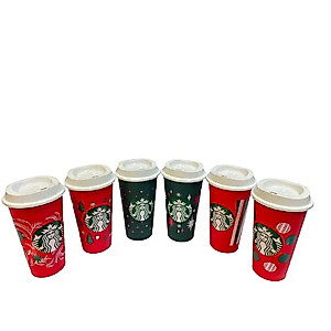 Starbucks Reusable Color Changing 6 Hot Cups - Limited Edition Holiday & Christmas Gift Hot Cups With Lids - 16 Ounces - (Pack of 6)