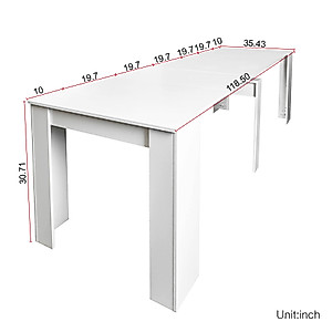 SSLine Rectangular Extendable Dining Table 35"-118" Super Long Conference Meeting Table for 6 8 12 People Modern White Expandable Kitchen Tables for Home Office Computer Table