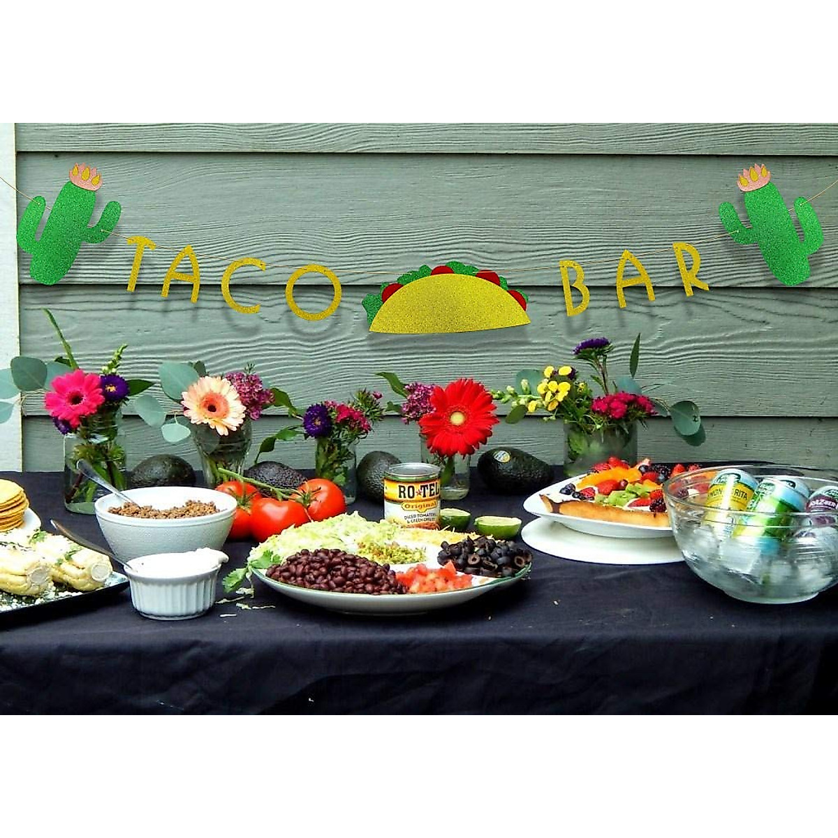 HAKPUOTR Taco Bar Banner with Cactus and Taco, Mexican Theme Birthday/Baby Shower/Bridal Shower/Engagement, Party Decorations, Fiesta Themed Party Taco Bar Décor