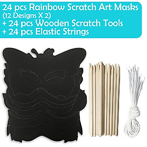 VHALE 24 Sets Rainbow Scratch Paper Art Superhero Masks, Dress Up Halloween Costumes, Creative Classroom Arts and Crafts, Fun Drawings, Travel Toys, Party Favors for Kids