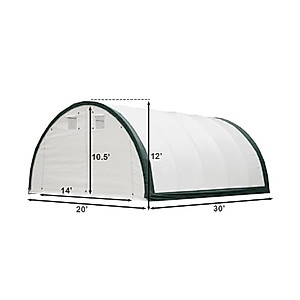 Ball & Cast Single Truss Arch Storage Shelter,Waterproof Cover Garage Canopy with Durable Truss,Hot Dip Galvanized Steel Frame Shed w/Dome Design,for Industrial,W20'xL30'xH12' 11oz PE,White+Green