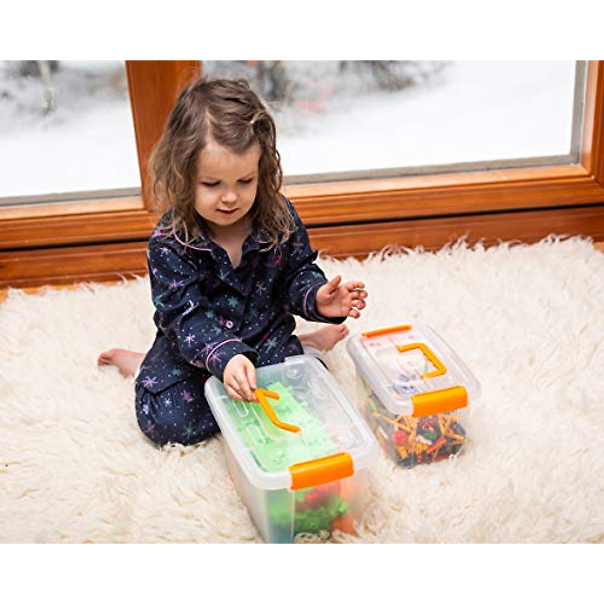 Noble Designs Storage Bins | Medium and Small Set (6q & 3.5q) | Perfect for Toy Set | Office Set | Outdoors and Outings Set | Latches Well | Orange Latches and Folding Handle