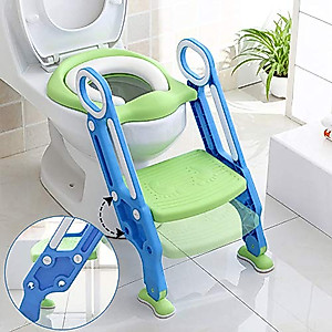 Potty Training Seat with Step Stool Ladder Baby Toddler Toilet Training Seat Chair with Soft Cushion for Kids Height Adjustable Safe Potty Seat for Girls Boys (Green)