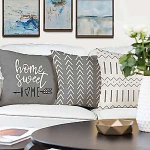 YCOLL Pillow Covers 18x18 Set of 4，Modern Sofa Throw Pillow Cover, Decorative Home Outdoor Linen Fabric Geometric Pillow Case for Couch Bed Car，Gray