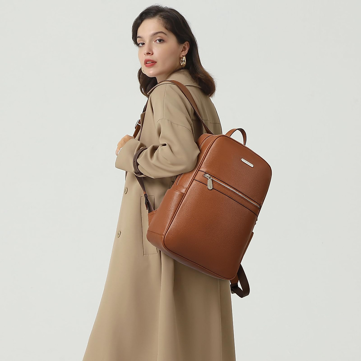 BOSTANTEN Leather Laptop Backpack for Women 15.6 inch Computer Backpack Travel Work Bag