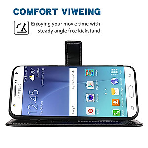 FDCWTSH Compatible with Samsung Galaxy J5 2015 Wallet Case Wrist Strap Lanyard Leather Flip Cover Card Holder Cell Phone Cases for Glaxayj5 Glaxay GalaxyJ5 SM J500 J500F J500H Black