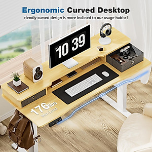 63 Inch Electric Standing Desk with Double Drawers, Adjustable Height Stand Up Desk, Sit Stand Home Office Desk with Monitor Stand, Computer Workstation with Storage Shelf, Natural New