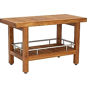 AquaTeak Patented 30" Spa Teak & Stainless Shower Bench with Shelf