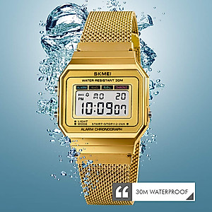 FANMIS Women's Men's Digital Electronic Square LED Sports Watch Multifunction Waterproof Daily Alarm Gold-Tone Watch (Y Gold)