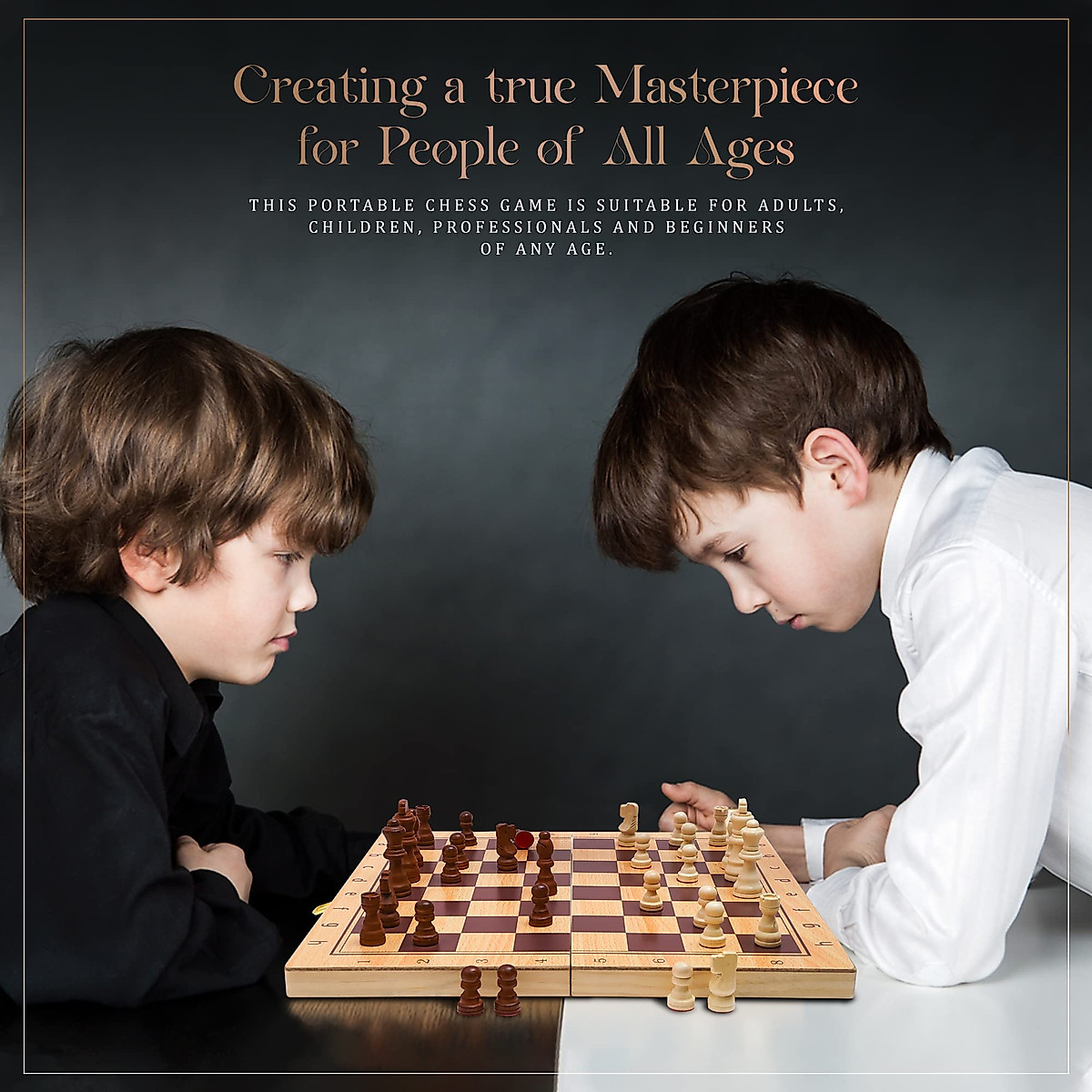 15" Wooden Chess Set with Weighted Chess Pieces, Folding Chess Board Set with Instructions & Storage Slots, Portable Travel Chess Sets for Adults and Kids