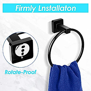 4-PCS Bathroom Hardware Set, Matte Black Bathroom Hardware Set, 16IN Towel Bar Set 304 Stainless Steel, Towel Rack Set Wall Mounted, Hand Towel Bars, Toilet Paper Holder, Towel Ring, Robe Towel Hook