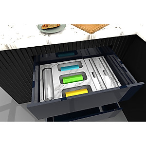 Acrylic Kitchen Drawer Organizer with Marble Design for Ziplock Bags of Various Sizes - Compatible with Gallon, Quart, Sandwich, and Snack Bags (1 Box with 4 Slots)