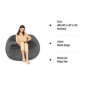 LCYFBE Bean Bag Chairs, 4ft Giant Bean Bag Chair for Adults, Big Bean Bag Cover Comfy Large Bean Bag Bed (No Filler, Cover only) Fluffy Lazy Sofa (Dark Grey)