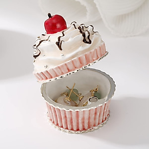 Hand Painted Enamel Trinket Box, Hinged Jewelry Organizer Mini Ring Earrings Storage, Unique Home Decor Figurine Keepsake Collectible, Personalized Elegant Handmade Ornament (Cupcake)