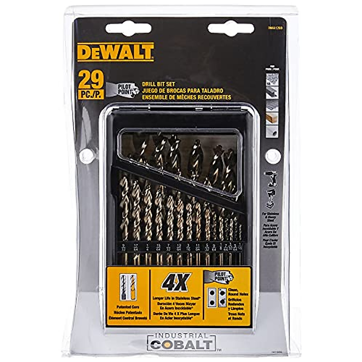 DEWALT Drill Bit Set, Pilot Point, Cobalt Alloy Steel, 29-Piece (DWA1269)