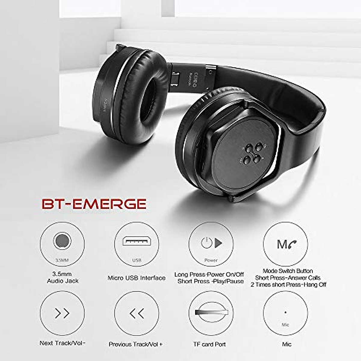 Mobi7e Bluetooth Headphones Over-Ear 2 in 1 Cordless Foldable Twist-Out Speaker Wireless Stereo Bass Headphone with NFC FM Radio/AUX/TF Card Slot Sports Retractable Headband Headset (Gold)