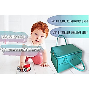 LaLaLuna Diaper Caddy Organizer for Baby Girl & Boy Changing Table Diaper Organizer Car Diaper Caddy Newborn Caddy Portable Diaper Caddy for Dresser Felt Baby Diaper Caddy Teal