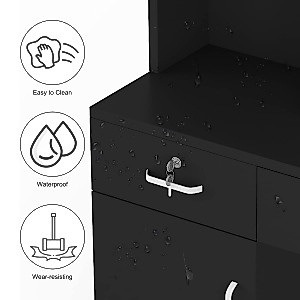 Paddie Barber Salon Station Wall Mount Hair Styling Salon Equipment Set Beauty Spa Furniture Set, Lockable Left Shelf, Mirror not Included(Black)