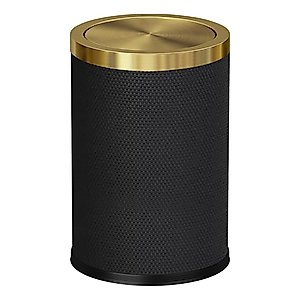 LEASYLIFE 9L/2.3GAL Small Trash Can with Swing Lid,Fancy Gold Waste Paper Baskets for Bathrooms,Gold Trash Can for Bathroom,Bedroom, Powder Room,Office,Laundry Room (9L-Black)