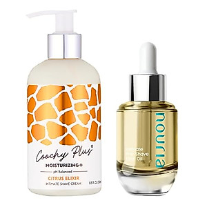 IntiMD Coochy Plus Intimate Shave Cream + Pre-Shave Elixir Moisturizer Oil Kit - HydroLock & MOISTURIZING PLUS Continuous Hydration Reliefs Razor Burn Bump Ingrown Hair