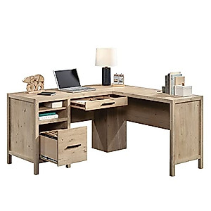Sauder Pacific View L-Desk, L: 58.47" x W: 58.43" x H: 29.92", Prime Oak Finish