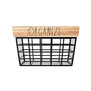 Rae Dunn Organize Wire Storage Basket – Metal and Light Wood Organizer – Decorative Storage Bin – Home & Office Organizers for Desk, Bedroom, Living Room, Closet and More Dark Brown /inOrganize/in