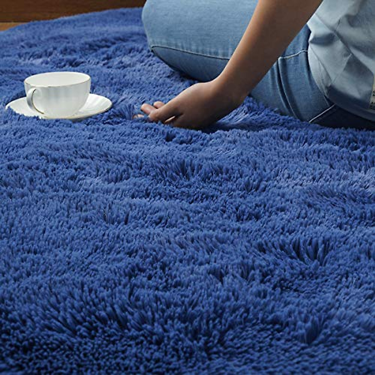 YOH Fluffy Shag Fur Area Rugs for Bedroom Girls Rooms Kids Rooms Nursery Decor Mats Non-Slip Plush Furry Fur Rugs Indoor Home Accent Floor Carpet, Oval 2.6'x5.3', Indigo