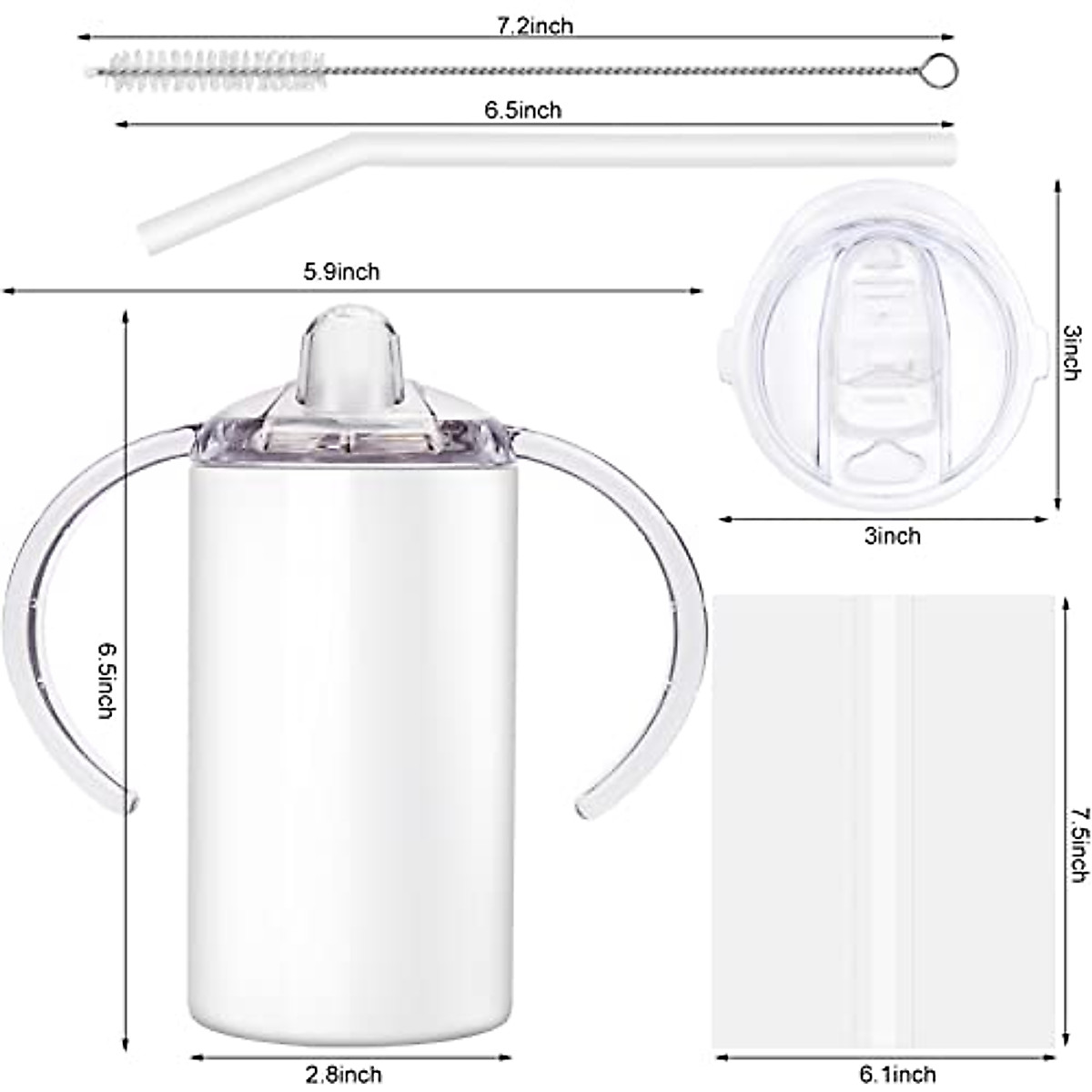 Vermida Sublimation Sippy Cup Blank with Handle, 12oz Stainless steel Sippy Cups, Kids Cups with Straws and Lids Spill Proof Double Wall Vacuum Cups for Children(2 Pack)