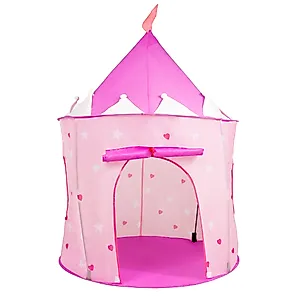 Hey! Play! Kids Play Tent, Princess Castle- Pop Up Girls Playhouse Hut for Indoor/Outdoor, Pink Playroom Toy- Foldable with Carrying Bag, 80-JGG02