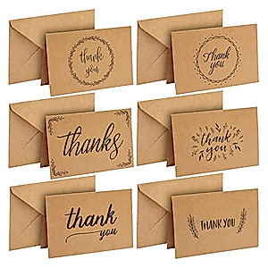 Thank You Cards - 36-Count Thank You Notes, Kraft Paper Bulk Thank You Cards Set - Blank on The Inside, Handwritten Style, Includes Thank You Cards and Envelopes, 4 x 6 inches