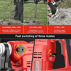1-Inch SDS-Plus Rotary Hammer Drill, MPT 8.8 Amp Power Hammer Drill, 3 Functions Hammer Drill Heavy Duty for Concrete, Including Chisels, Drill Bits, Grease with Case