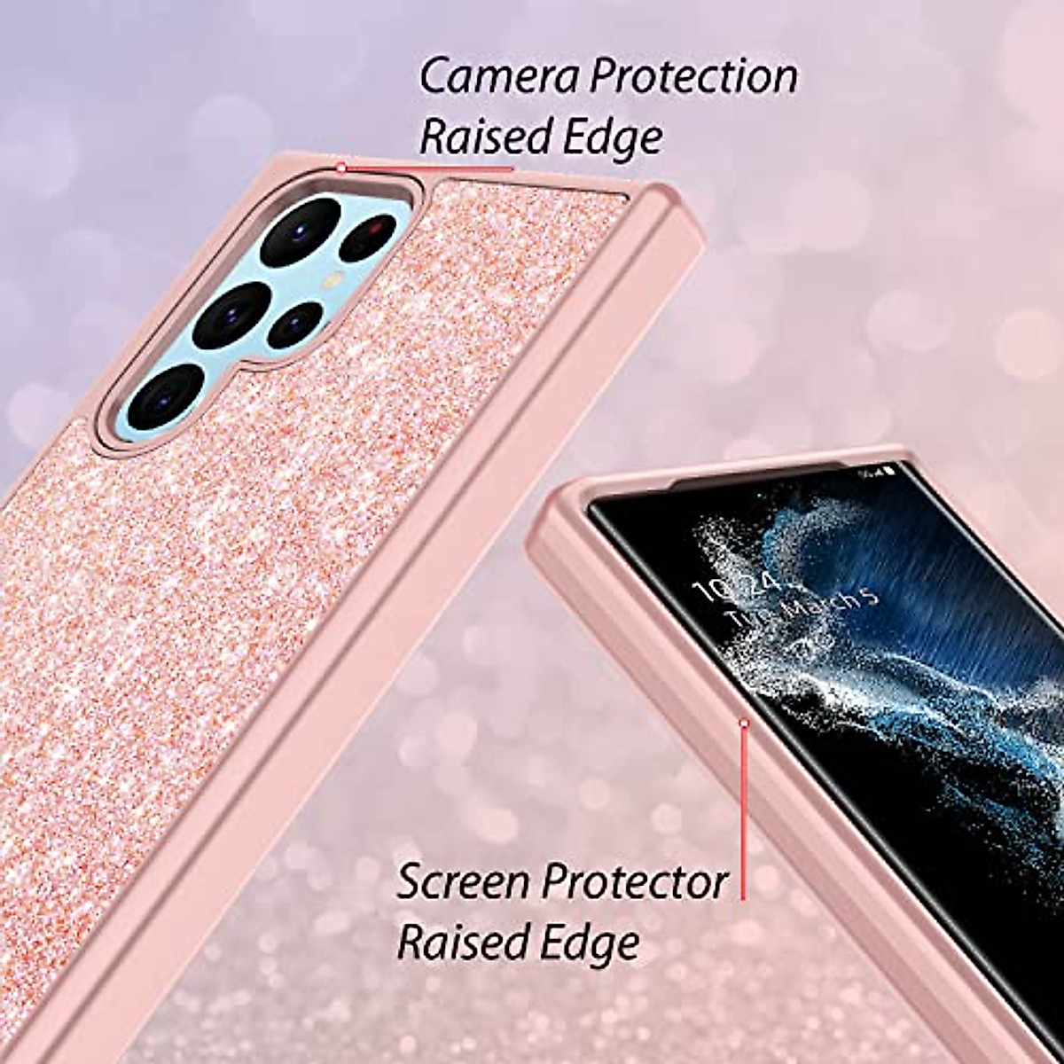 Coolwee Pink Full Protective Case for Galaxy S22 Ultra 5G Heavy Duty Hybrid 3 in 1 Rugged Shockproof Women Girls Transparent for Samsung Galaxy S22 Ultra 6.8 inch Rose Gold