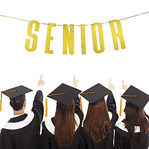 INNORU Gold Glitter Senior Banner for Congrats Grad Banner - High School College Graduation Party Bunting Decoration
