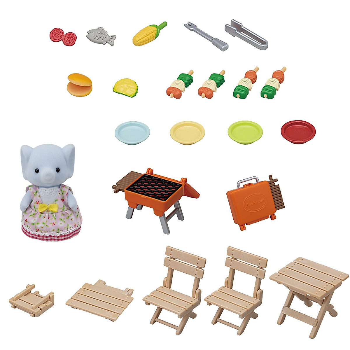 Calico Critters Bubblebrook Elephant Girl's BBQ Picnic Set, Dollhouse Playset with Figure and Accessories