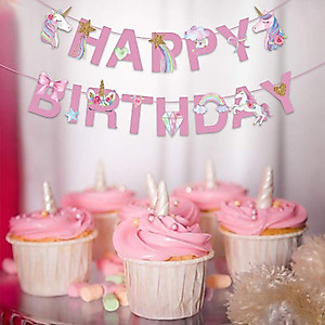 Unicorn Happy Birthday Banner/Unicorn Party Supplies Decorations for Kids Birthday Party Decoration,Pink