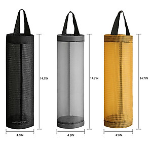 Plastic Bag Holder, Mesh Grocery Bag Holder Hanging Storage Bag Dispenser Foldable Breathable Washable Organizer for Home Kitchen (Black Gray Yellow 3 packs)