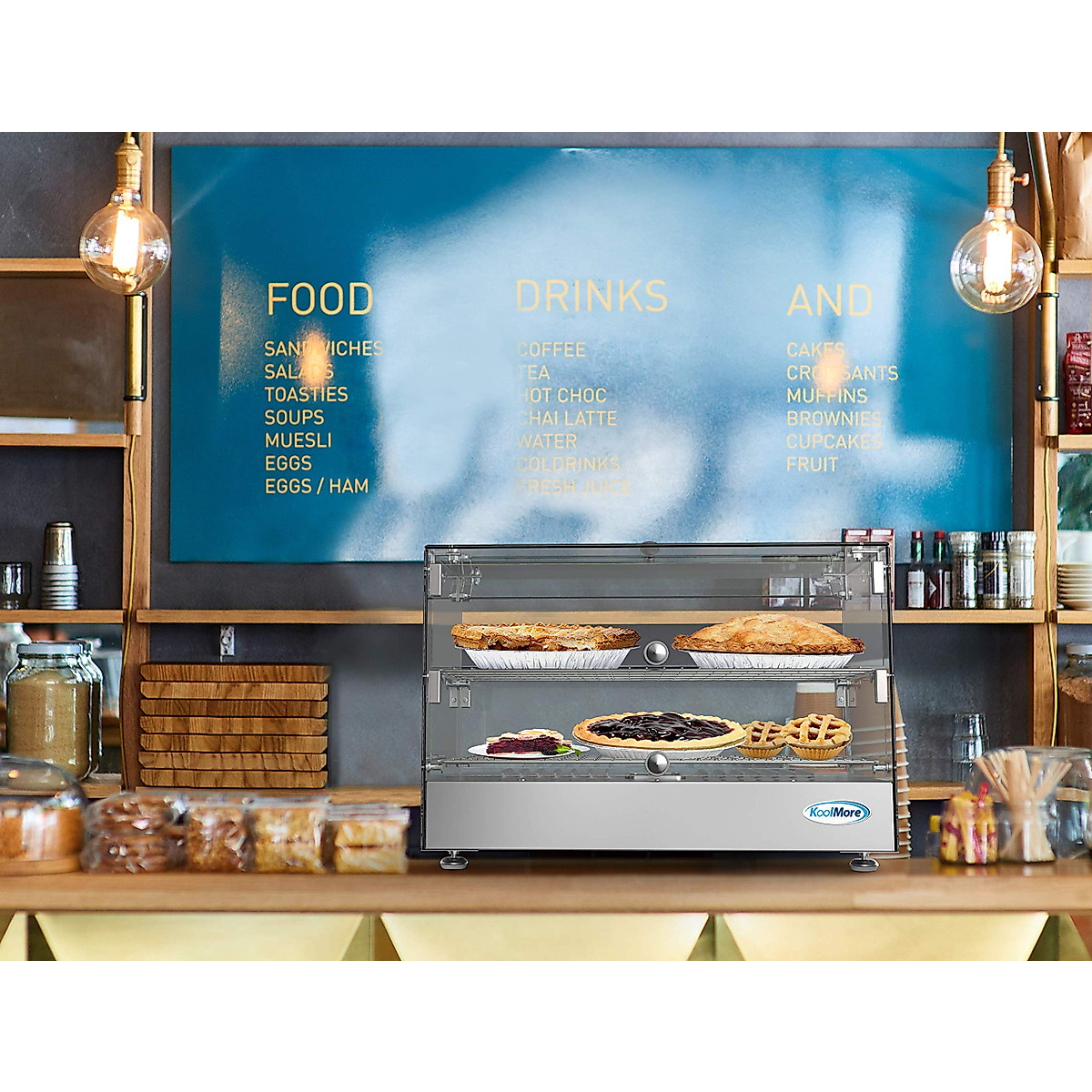 KoolMore - HDC-1.7C 22" Self Service 2 Shelf Commercial Countertop Food Warmer Display Case - 1.7. cu ft, Silver