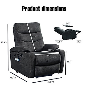 LAVHOME Electric Power Lift Recliner Chair Sofa with Massage and Heat,3 Positions,2 Side Pockets and Cup Holders,USB Ports,High-end Quality Fabric for Home Living Room Bedroom,Gray, Grey