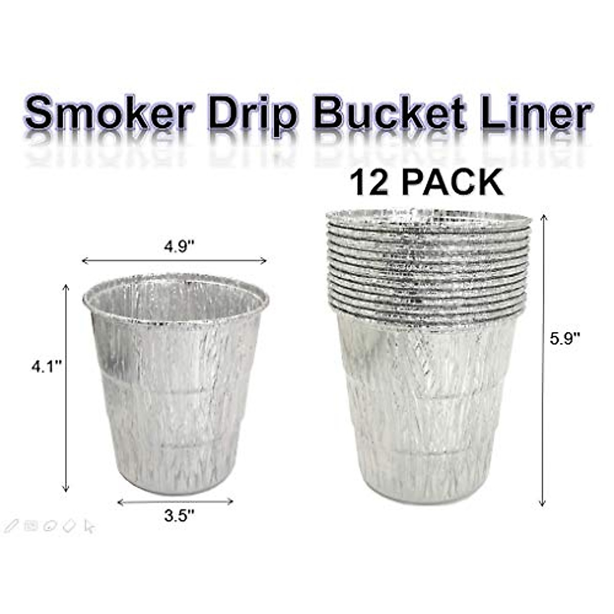 Big Part Black Grease Drip Bucket with12-Pack Disposable Foil Liner Kit Replacement Parts for Oklahoma Joe's, Also Fits Most Wood Pellet Grill & Offset Smokers, White-Black