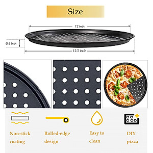 Lemengtree Pizza Pans,Baking Tray Perforated Pizza Plate Nonstick Carbon Steel Pizza Pan, Pizza Tray Round with Holes for Oven (2pc-12.5 inch with Holes)