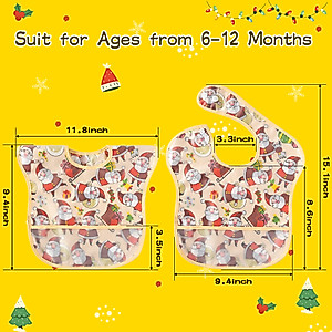 2ooya 4pcs Christmas Baby Feeding Bibs Toddler Waterproof Bib Set with Crumb Catcher Pocket Infant Adjustable Teething Food Bib Baby Keepsake Gift for Christmas,6-12 Months